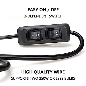 AMZCOOL Reptiles Dual Lamp Fixture Holder Clamp Two Independently Switches Adjustable Stand for Pet Habitat UVA UVB Heat Light Bulbs/Lamps