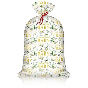 Extra Large Baby Gift Bag Baby Shower 48"x 36" Jumbo Plastic Present Bag Eucalyptus Leaves Birthday Large Gift Wrapping Bags Oversized Oh Baby Sage Green Gender Reveal Birthday Party Favors