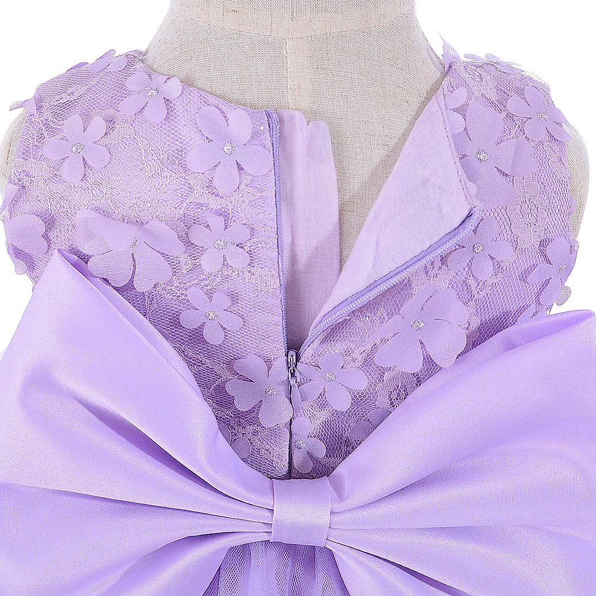 Purple Baby Girl Formal Dress Baptism Bowknot Embroidery Lace Flower Tutu Girl Dress Tulle Princess Wedding Party Baby Toddler Dress Newborn 3 Months