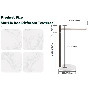 BathAce Hand Towel Holder, L-Shape Hand Towel Stand with Marble Base, Stainless Steel Swivel Stand Hand Towel Rack Free-Standing Towel Bar for Bathroom Kitchen Countertop, 1 Arms (Brushed Nickel)