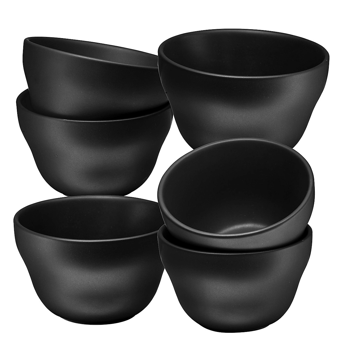 Bruntmor 8 Oz Ceramic Dessert Bowl Set of 6 in Matte Black, 8 Ounces Ceramic Chip and Dip Bowls, Small Ceramic Dish Set for Snacks, Nuts, Chip and Dip at Party, Thanksgiving and Christmas