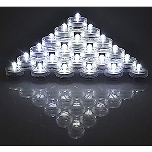 SAMYO Set of 12 Waterproof Wedding Submersible Battery LED Tea Lights Underwater Sub Lights- Wedding Centerpieces Party Decorate (White)