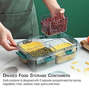 [Green]Air Tight Fresh Container,Divided Container Box with 4 Removable Boxes,Portable Travel Snack Containers,Food Storage Container with Vents Stay Fresh Containers,for Fruit Vegetable Salad Snack