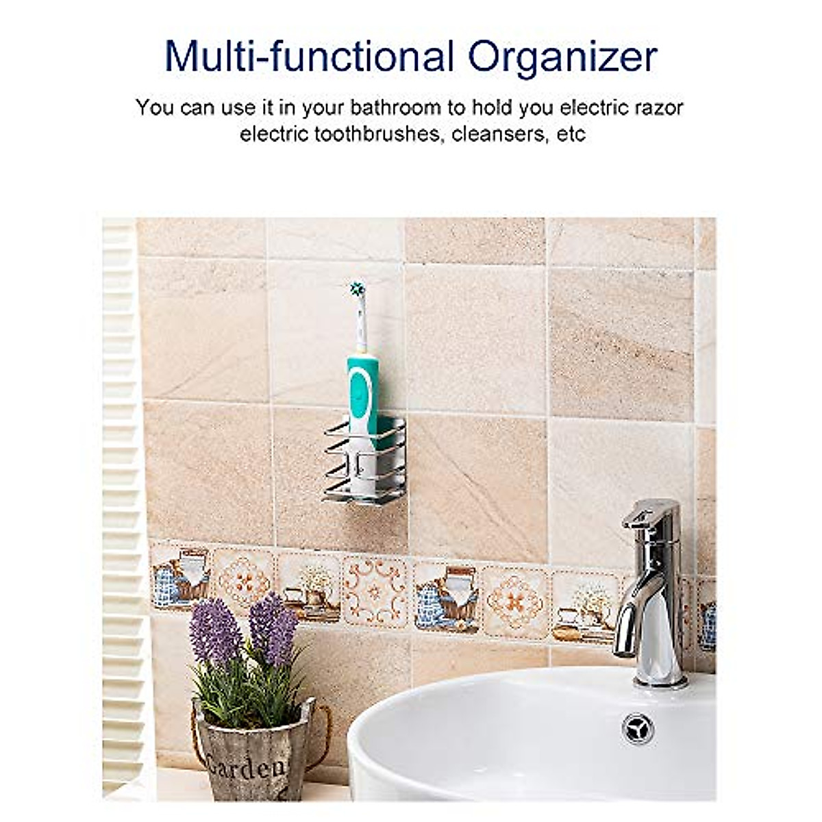 Ecosens Electric Razor Holder Stand, Strong Steel Metal Multi-Functional Electric Shaver Holder Rack Bathroom 304 Stainless Steel Bracket 3M Self-Adhesive Wall Mount Electric Razor Holder