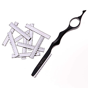 Professional Hair Styling Thinning Texturizing Cutting Feather Razor + 10 Replacement Blades Stainless Steel Black Color