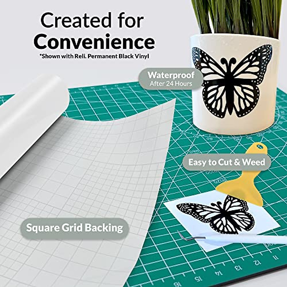 Reli. White Permanent Vinyl | 12" x 65 FT Roll (Glossy) | Scraper Tool Included | Adhesive Vinyl Compatible w/Cricut & Silhouette Cutting Machines | Vinyl Roll for Signs, Tumblers, Mugs, Cars & More