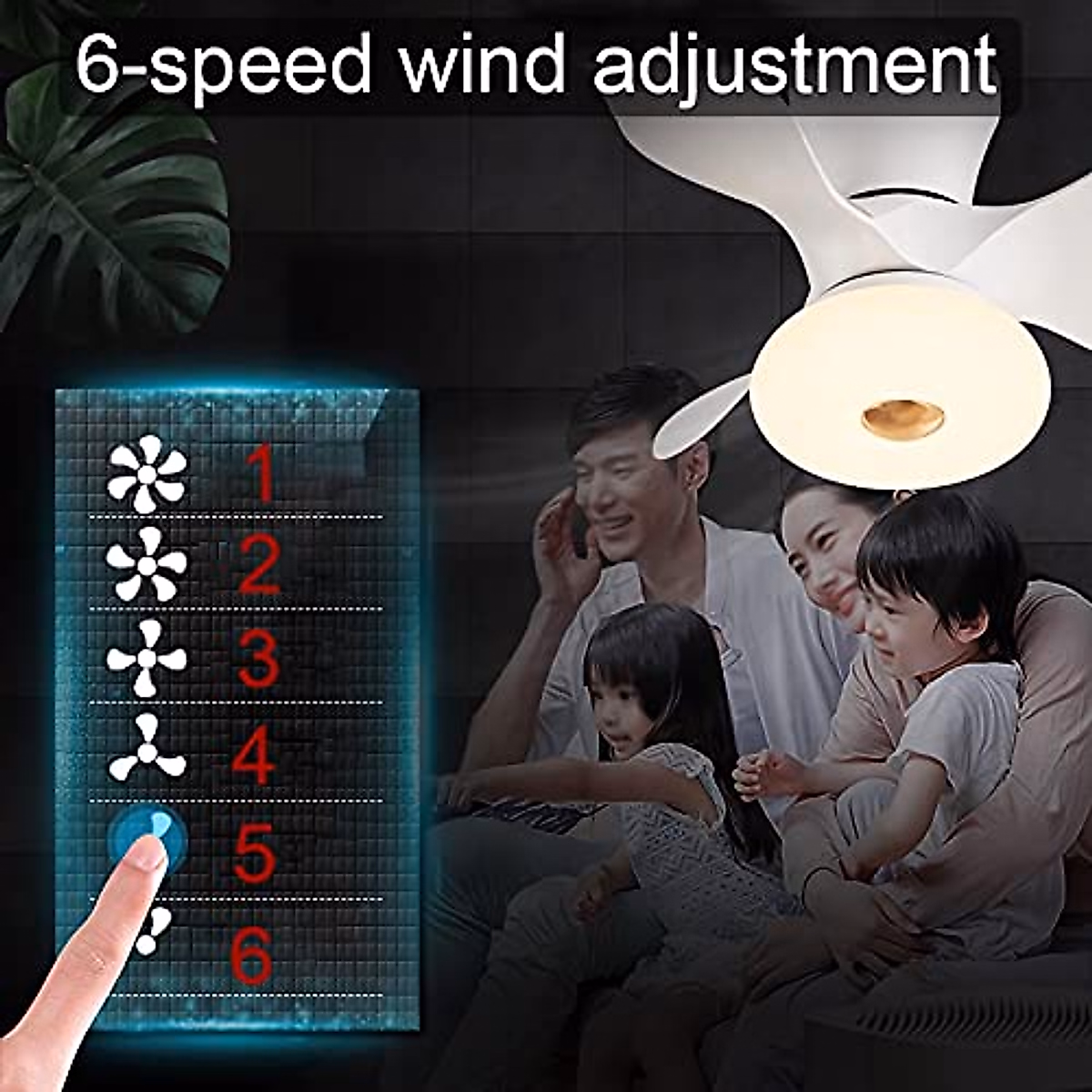 Ceiling Fan with Light and Remote Control,64W Modern LED Ceiling Light for Kids, 6 Speeds, 3 Colors Changing, Dimming Low Profile Fan Chandeliers for Girls Boy Bedroom, Children's Room,55CM,Black