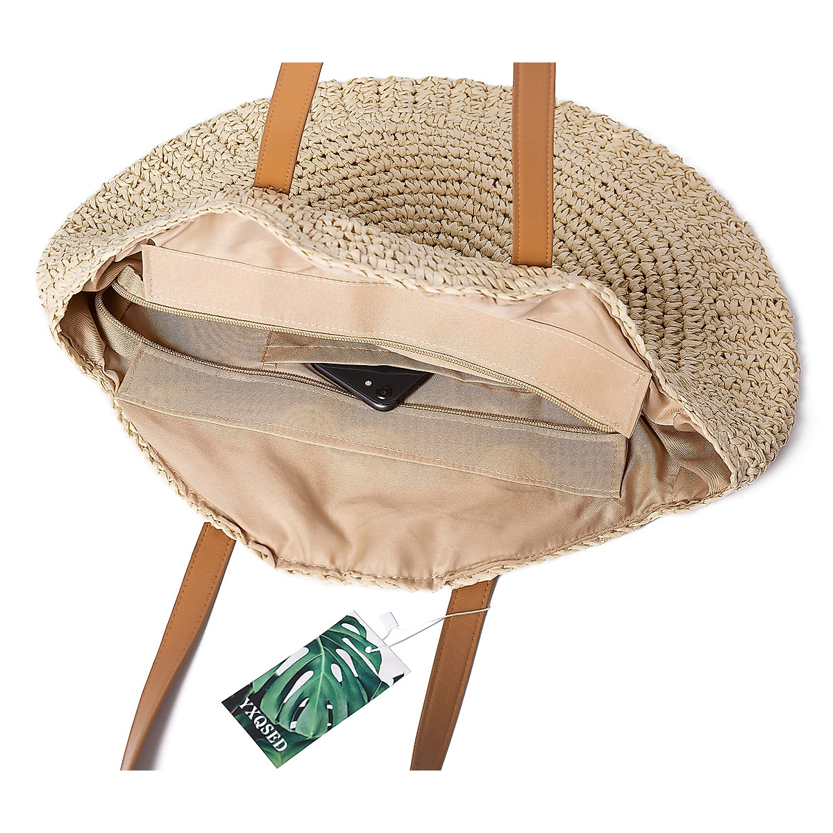 Straw Woven Bags for Women - Beach Bags Handwoven Straw Rattan Totes Shoulder Leather Summer Handbags Cross-Body Bags Beige