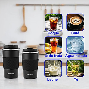GEMFUL 17oz Travel Coffee Mug To Go with Lid Stainless Steel Insulated Cups Reusable Tumbler Leak Proof Coffee Lovers Gift for Hot Cold Drinks Women Men Office Car Black