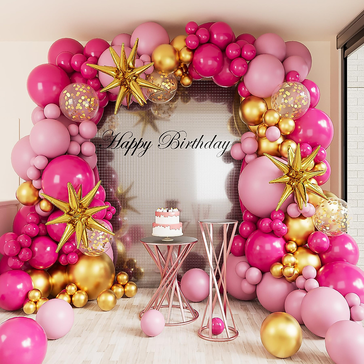 Aooxpok Hot Pink Balloon Garland Arch Kit,146Pcs Hot Pink Balloon Macaron Pink Balloon Gold Balloon for Graduation Baby Shower Birthday Wedding Gender Reveal Party Decorations