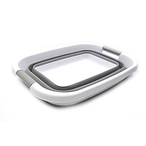 SAMMART 2 pcs Set : 25L (6.6 Gallon) Collapsible Plasic Laundry Basket & 5.5L (1.4 Gallon) Collapsible Bucket/Waterpot (Laundry Basket+Bucket, Grey+Grey)