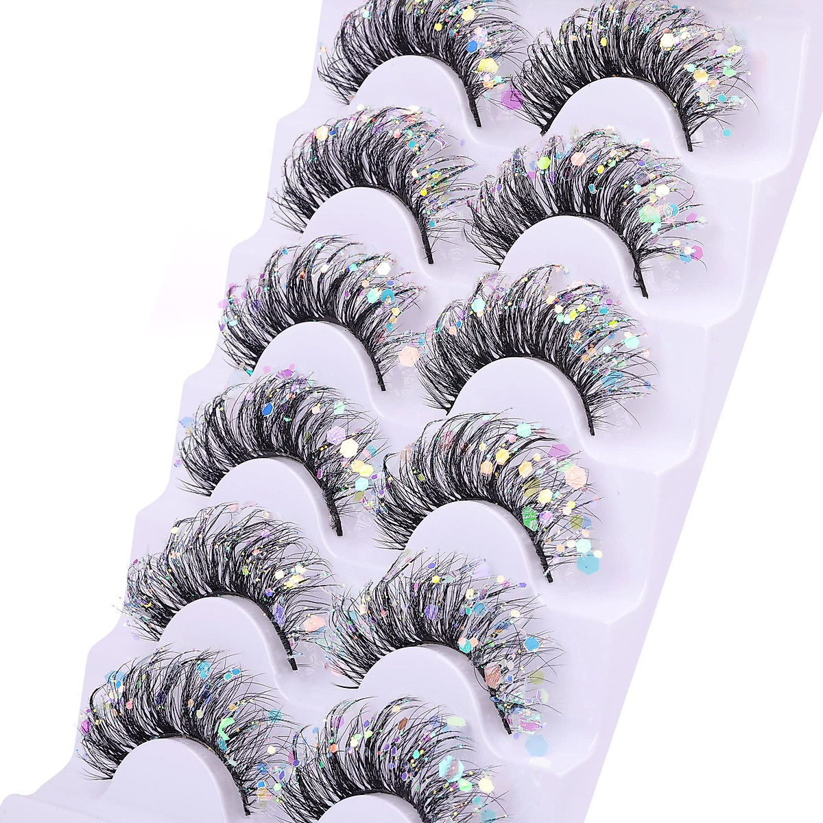 wiwoseo False Eyelashes Christmas Shining Lashes Natural Volume Colorful Decorative Eyelashes Fluffy Wispy Faux Mink Lashes For Festival Shining in the Night for Christmas New Year Cosplay Party