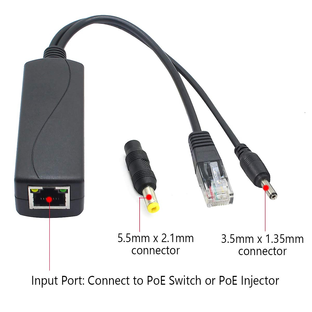 ANVISION 2-Pack 5V Gigabit PoE Splitter, 48V to 5V 2.4A Adapter, Plug 3.5mm x 1.35mm, 5.5mm x 2.1mm Connector, IEEE 802.3af Compliant, for IP Camera and More