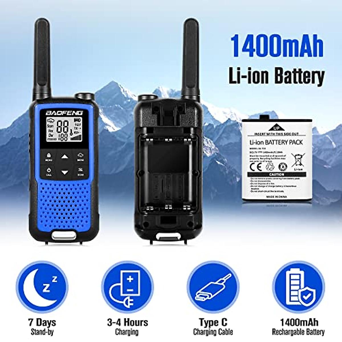 Walkie Talkies for Adults Long Range, BaoFeng Two Way Radio walkie-talkies 3 Pack Rechargeable Li-ion Batteries, 3 Miles 22 Channels USB Type-C Charger Auto Squelch for Biking Camping Hiking