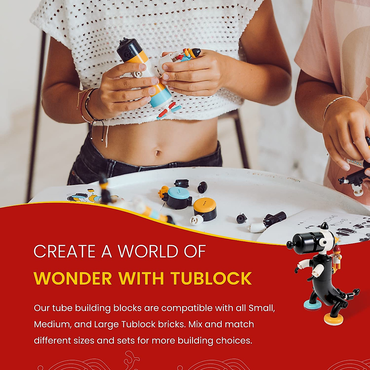 Tublock Challenger Set (SML 154 Pieces) | Creative & Educational Brick Building Toys for Girls & Boys | Easy to Connect Building Bricks Set | Innovative Curved Bricks for Building with Movable Pieces