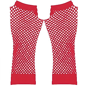 Red Long Fishnet Fingerless Gloves - 1 Count - Vibrant, Stretchy & Stylish - Perfect For Parties & Costumes, One Size Fits All