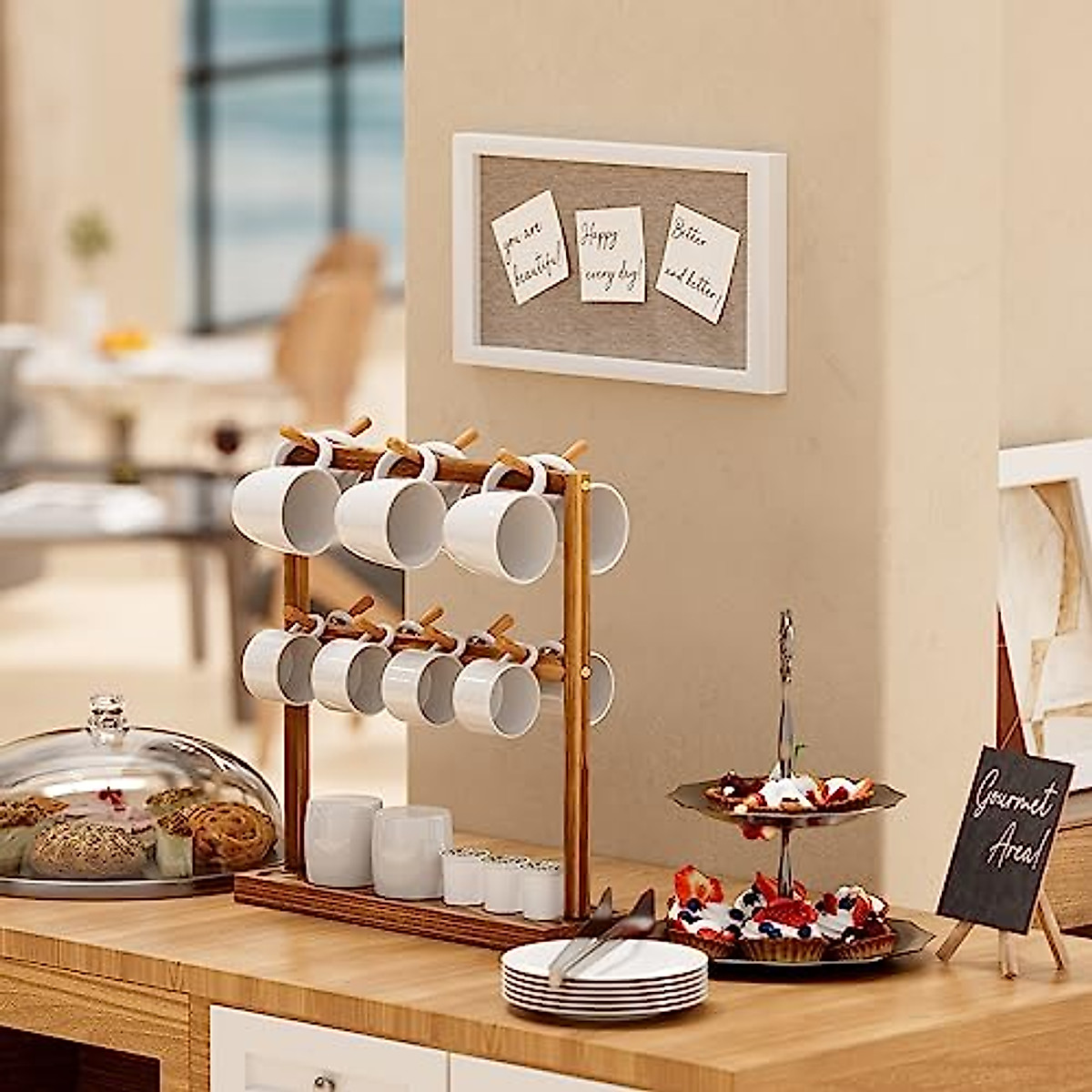 Puricon 2 Pack Tea Bag Organizer Clear Acrylic Tea Storage Box with Lid Bundle with Mug Holder Organizer Coffee Cup Rack for Countertop