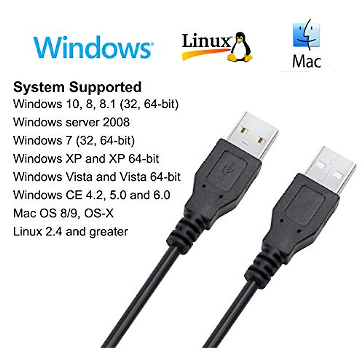 DTech Computer to Computer USB Cable 6ft, Data Transfer PC to PC Cord FTDI Chip Windows 11 10 8 7 Vista XP MAC Linux for USB 2.0 High Speed Easy File Sync Connection (6 Feet, Black)