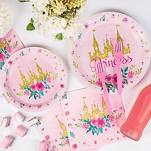 DECORLIFE Princess Party Supplies Serve 24, Princess Party Plates and Napkins for Girls Birthday, Baby Shower, Total 96PCS