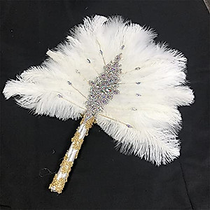 Msbfea Big Size Design African White Ostrich Feather Ladies Wedding Feather Fan for Bride Feather Nigerian - Same as Pictures Color 189