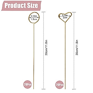 40Pcs Floral Pick Card Holder, Card Holder for Flower Arrangement, Gift Card Tree Holder, Photo Memo Holder Pick Stick, 12 Inch Suitable for Wedding Birthday Party Flower Gifts (Round&Heart)