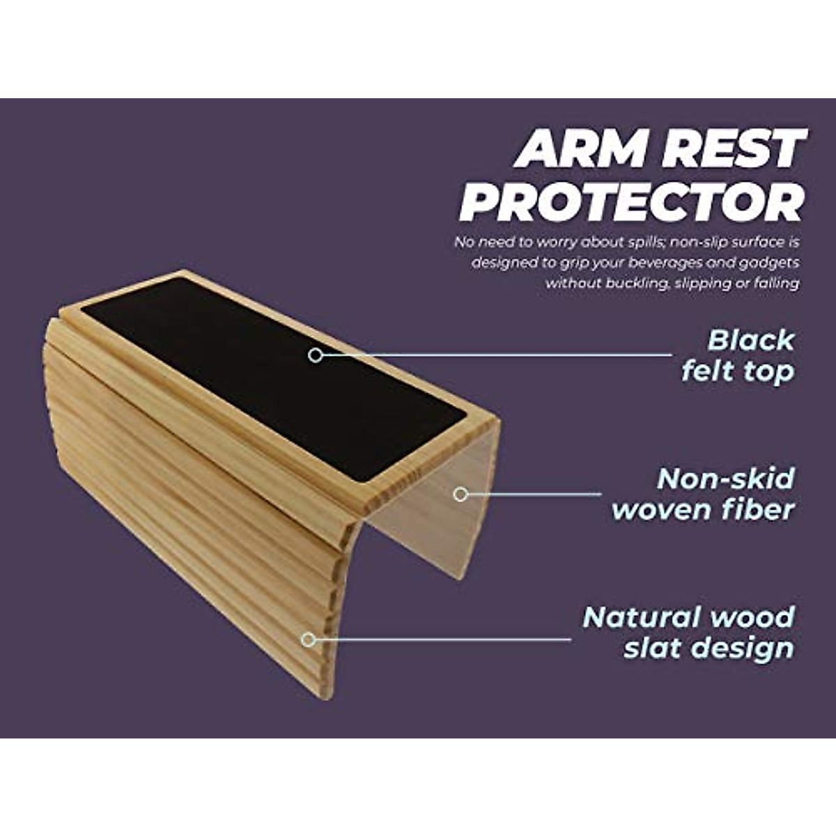 Etna Solid Wood Sofa Arm Table - Flexible Tray Tables with a Non-Slip Felt Surface and Slat Links - Perfect Recliner Table, Couch Arm Table for Holding Drinks, Snacks, or TV Remote - Natural Wood