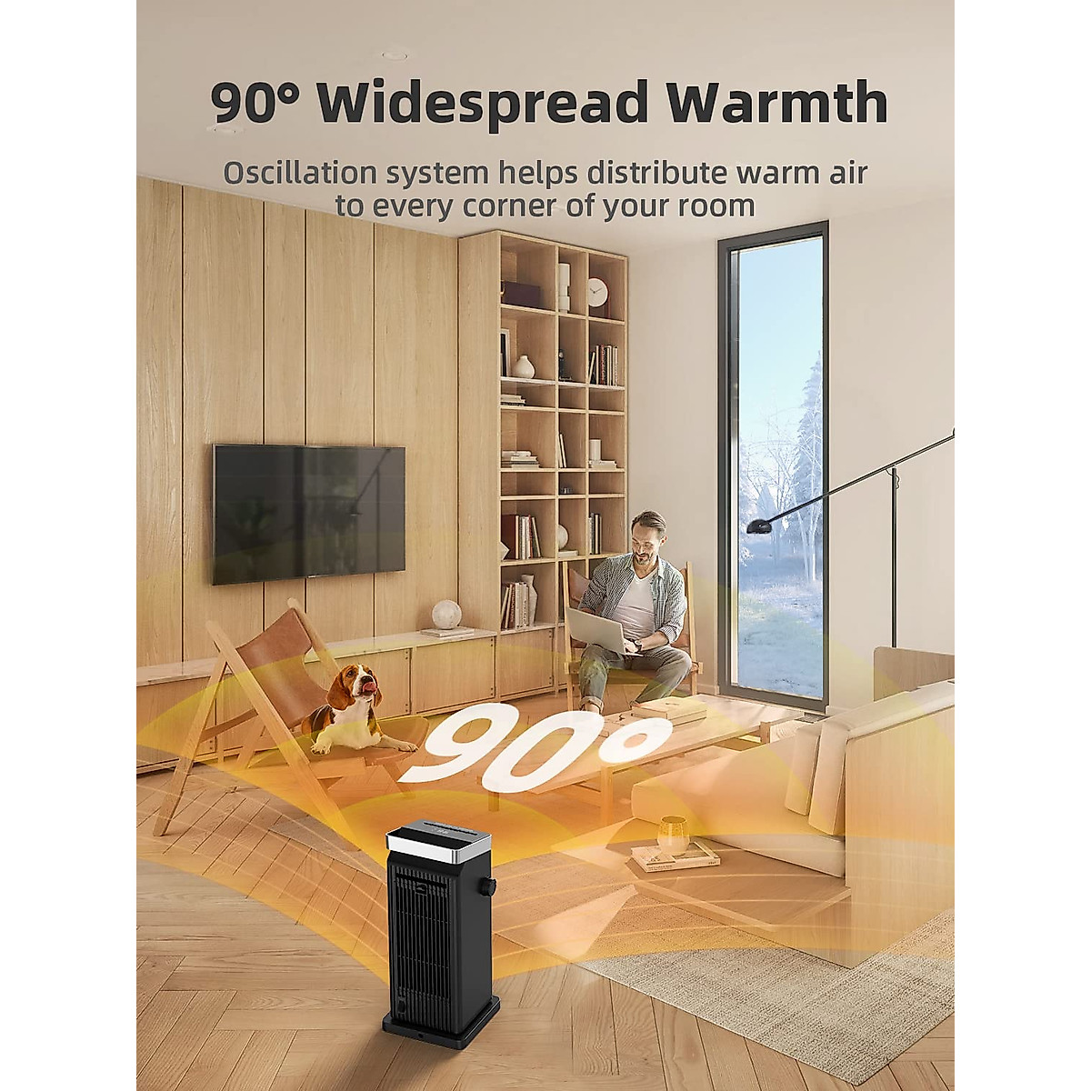 BREEZOME Space Heater, 1500W Fast Heating Heater for Indoor Use, Ceramic Electric Heater for Home with Thermostat, 90° Oscillating Portable Heater with Remote