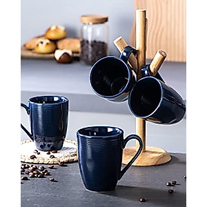 HENXFEN LEAD Coffee Mugs Set of 4-12 Oz Ceramic Coffee Cup with Large Handle for Tea, Milk, Latte and Cocoa, Christmas Mug Gift with Texture Design for Men & Women Microwave Safe, Dark Blue