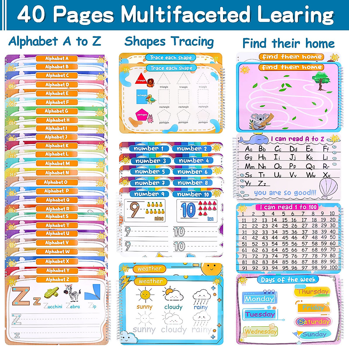 Preschool Learning Activities Educational Workbook, Handwriting Practice Book for Kids, Christmas Birthday Presents for 3 4 5 Year Old Boys Girl Toys for Kids, Montessori Busy Book Tracing Book Toys