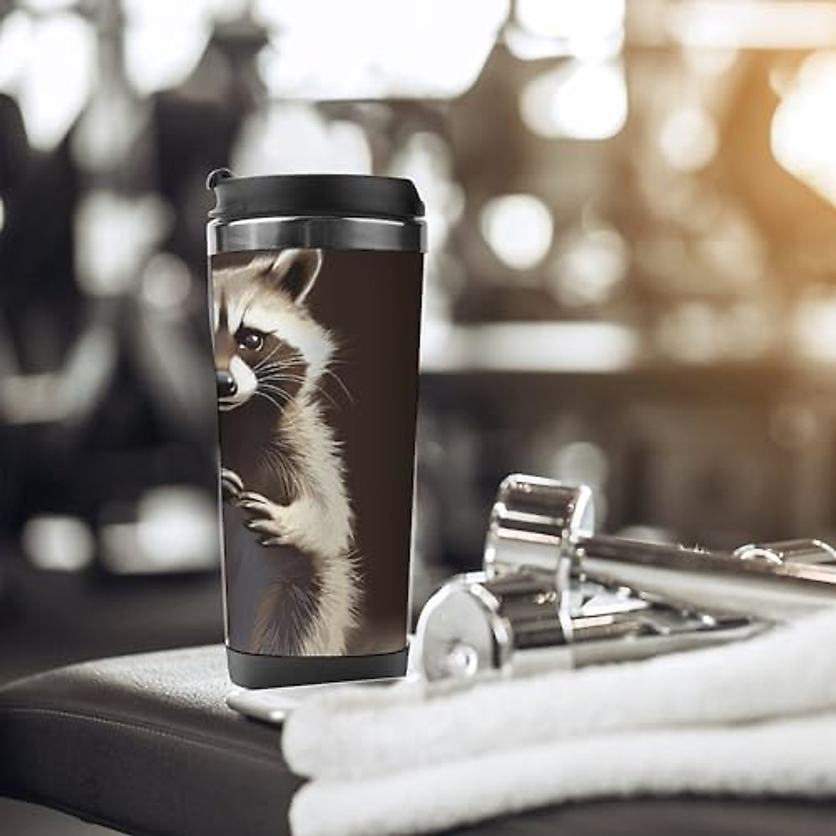RTFGHJS 13oz Vacuum Insulated Stainless Steel Tumbler with Leakproof Lid Cute Raccoon 304 Stainless Steel Travel Mug Wide Mouth Coffee Cup for Hot & Cold Drinks (380ml)