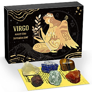 Virgo Crystals Gift Set, Zodiac Signs Healing Crystals Birthstones with Horoscope Box Set Virgo Astrology Crystals Healing Stones Gifts