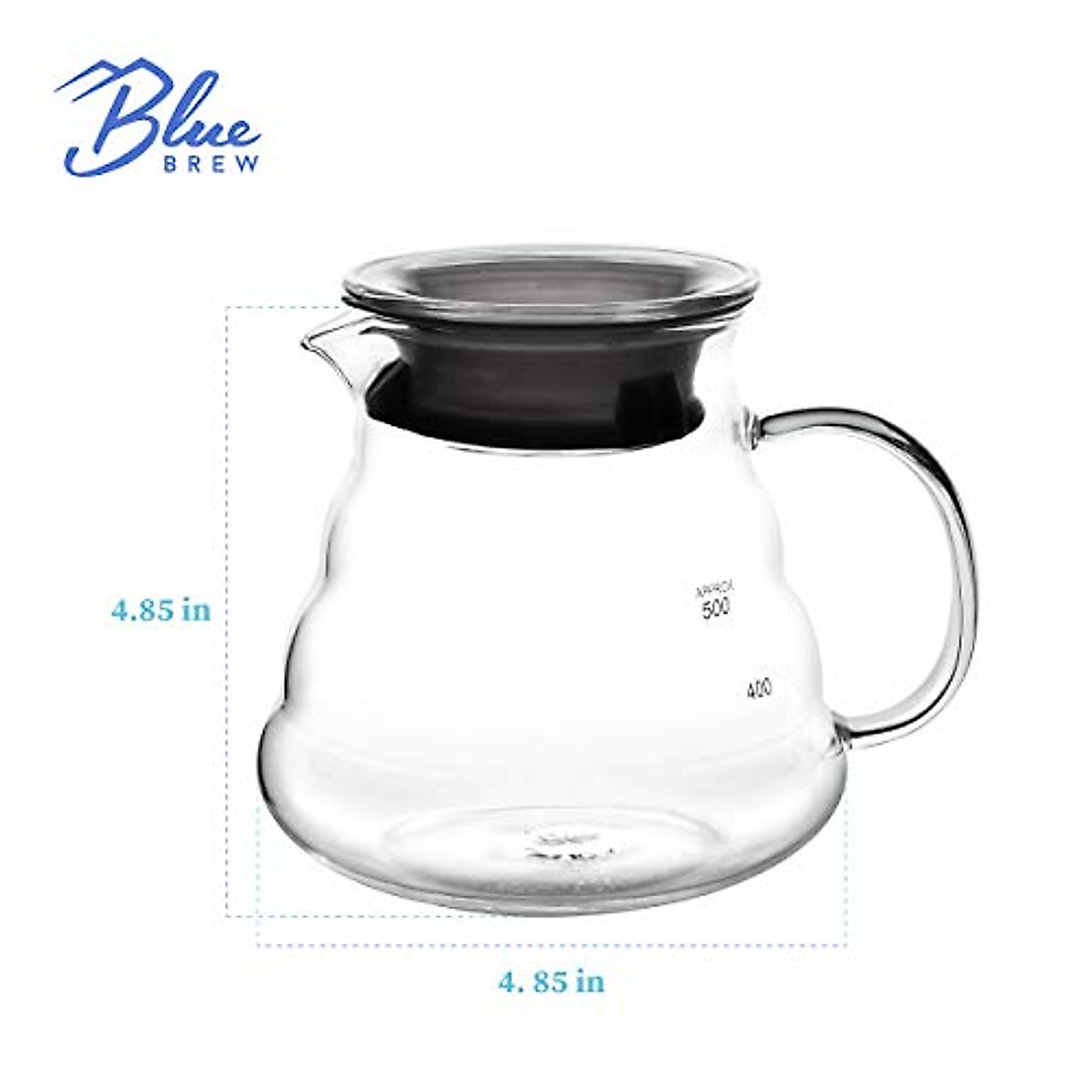 BLUE BREW BB1008 600 ML(20oz), Glass Coffee Server for Pour Over Coffee Maker, Heat Resistant Glass Coffee Carafe