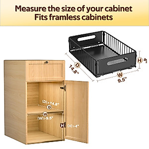 ALANSON 4 Pack Pull Out Cabinet Organizer, Pull out drawers for cabinets with EVA Adhesive Tape, Heavy Duty Sliding Kitchen Organizers and Storage, Suitable for Pantry, Bathroom, Bedroom