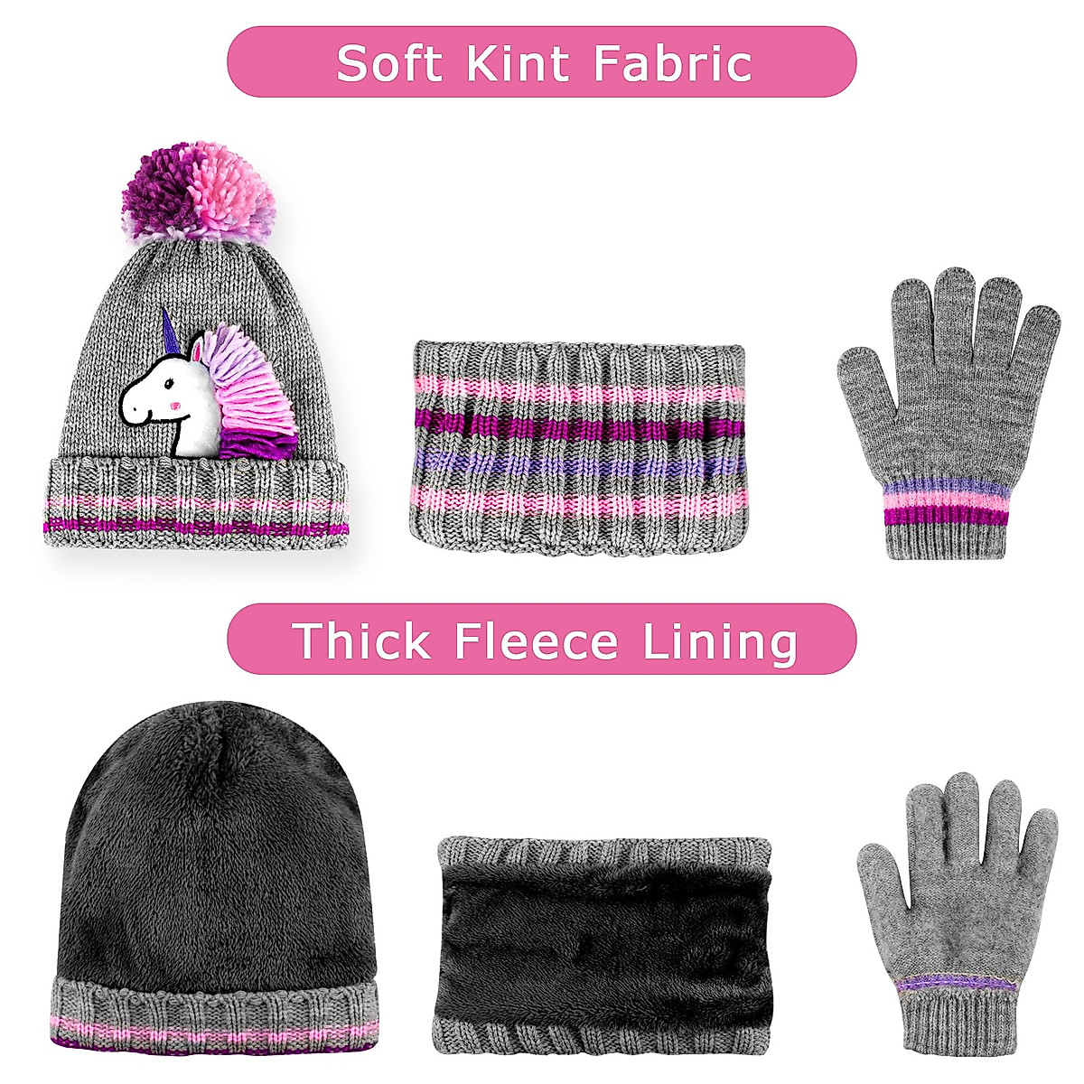 Hicdaw 2Pcs Kids Winter Hat and Scarf Set Winter Hats for Kids Toddler Beanie Hat Fleece Lined Scarf for Boys Girls 2-8 Years