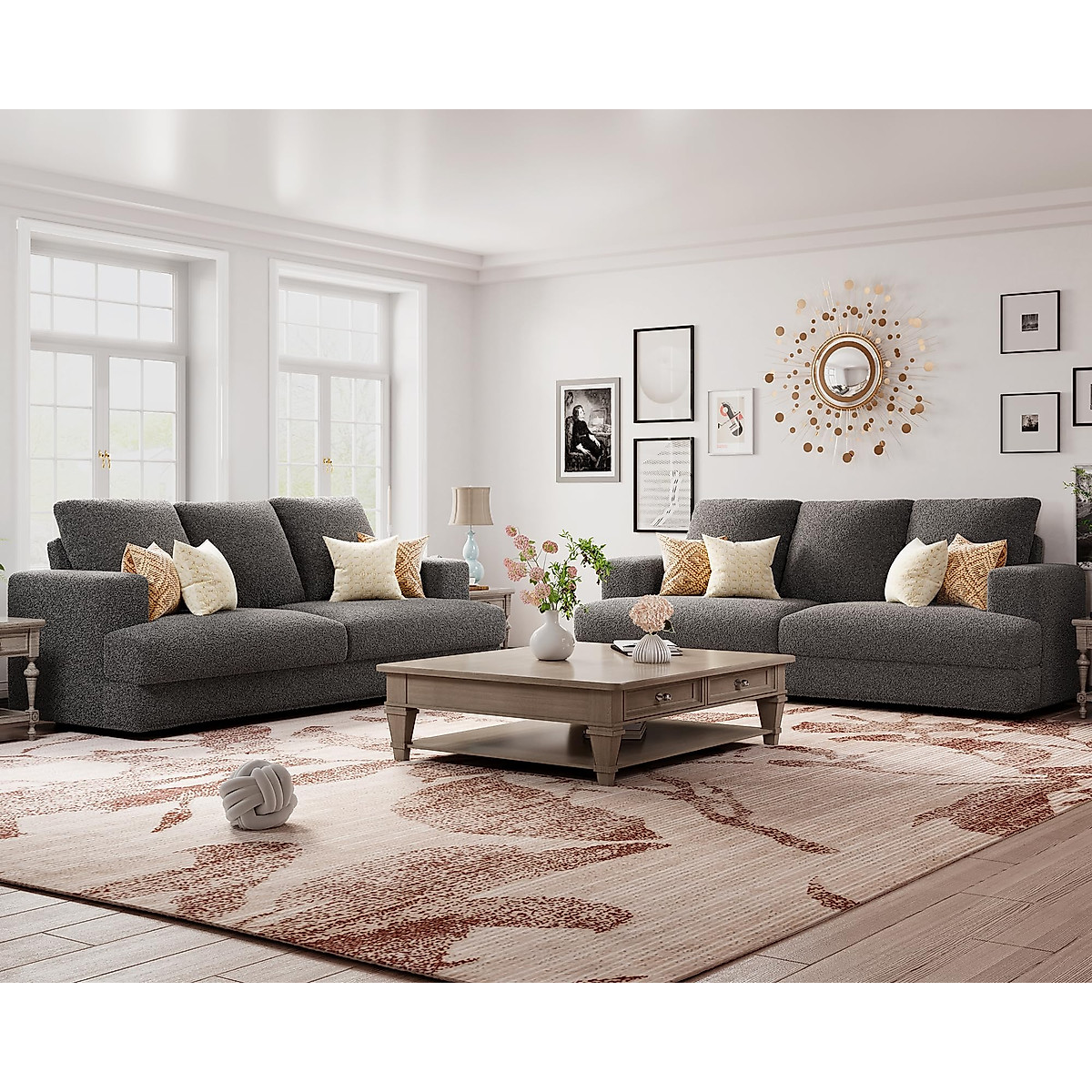 VanAcc Sofa, 3 Seater Comfy Couch Sofa- Extra Deep Seated Oversized Sofa, 97" Contemporary Couches for Living Room, Bedroom and Office (Grey,Bouclé)