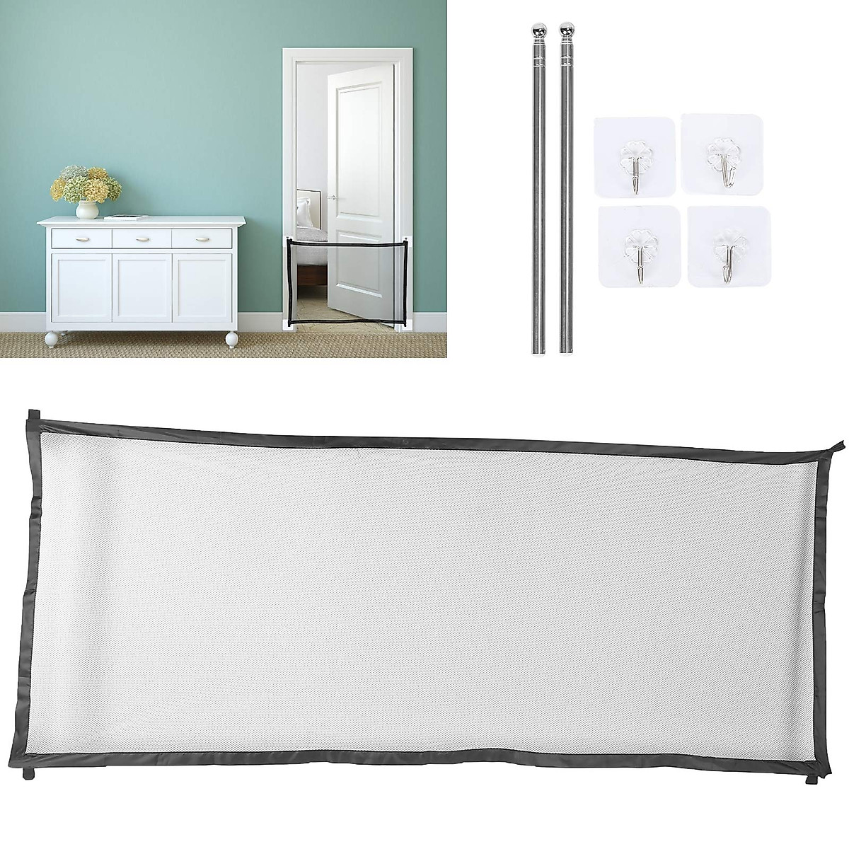 Jacksing Safty Baby Gate, Baby Door Gate Baby Gate Retractable Doorway Baby Gate for Indoor(L)