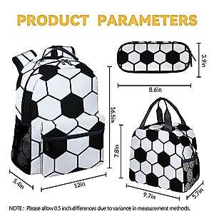 Sharecolor Soccer Backpack with Lunch Box - Set of 3 School Backpacks Matching Combo - Cute White Bookbag and Pencil Case Bundle