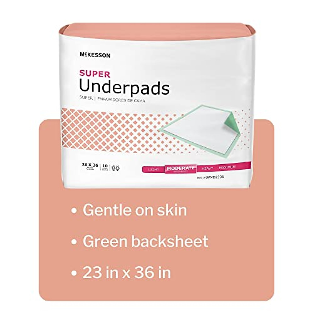 McKesson Super Underpads, Incontinence, Moderate Absorbency, 23 in x 36 in, 150 Count