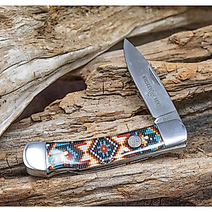 WHISKEY BENT HAT CO. Traditional Lock Blade Folding Pocket Knife 3.75" Closed Length 440C Stainless Steel Blade (Southwest Sand)