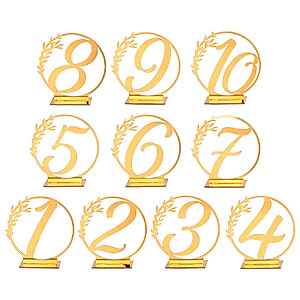 MECCANIXITY Acrylic Number Table Sign Holders Place Cards Labels with Stands Gold Tone 1-10 for Wedding Events Parties Centerpieces