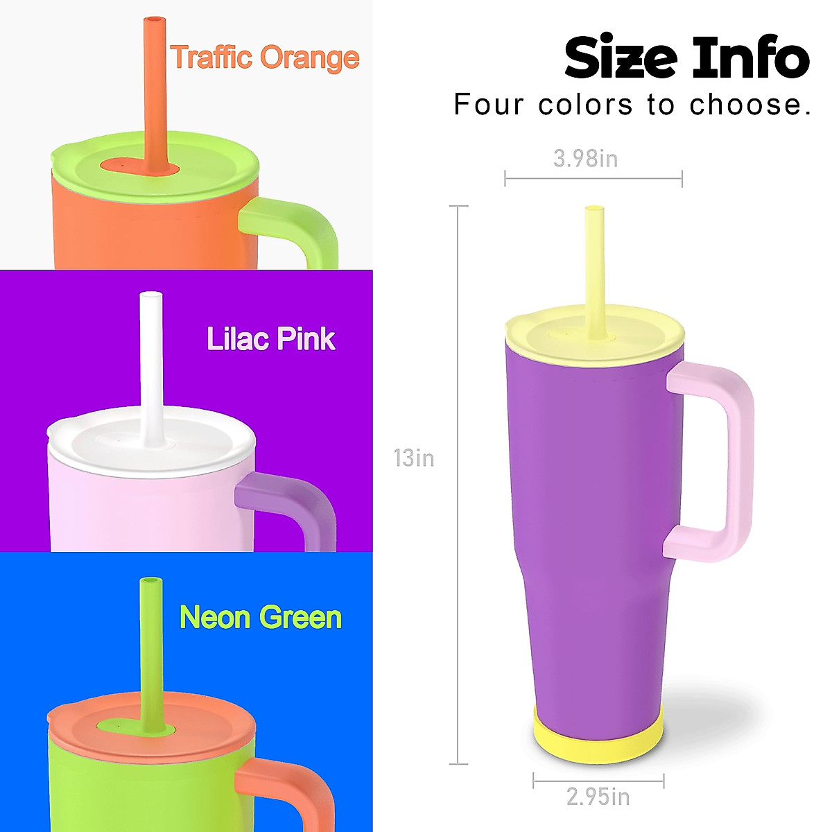 winiwo 40 oz Tumbler with Handle and Straw for Her, Flexible Straw, Insulated Tumbler Cups with Silicone Bottom, Keeps Beverages Cold Up to 24 Hours, Gym/Work/Travel/School/Gift（Grape Purple）