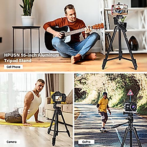 HPUSN Phone Tripod 55-inch Extendable and Lightweight Aluminum Tripod Stand Cell Phone Mount Holder, Wireless Remote, Portable Travel Tripod for Photography, Video Recording, Vlogging