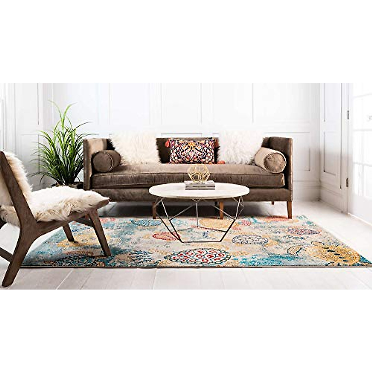 Unique Loom Positano Collection Coastal Modern Turtles Beige Area Rug (8' x 10')