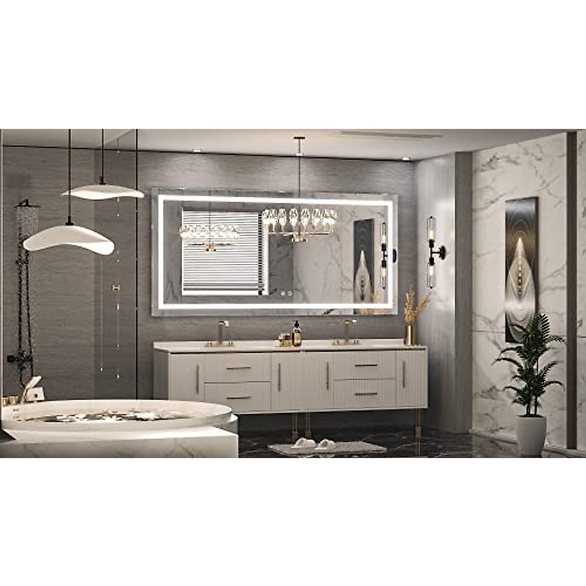 TETOTE LED Bathroom Mirror LED Mirror 60 x 28 Bathroom Mirror with Lights Bedroom LED Vanity Mirror Makeup Mirror Dimmable Anti-Fog Wall Mounted Birthday Gift Room Decor