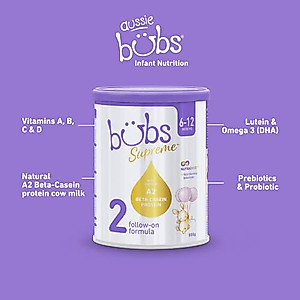 Bubs Supreme Follow-On Formula, Stage 2, Infants 6-12 Months, Made with A2 Beta-Casein Protein Cows Milk, 28.2 oz