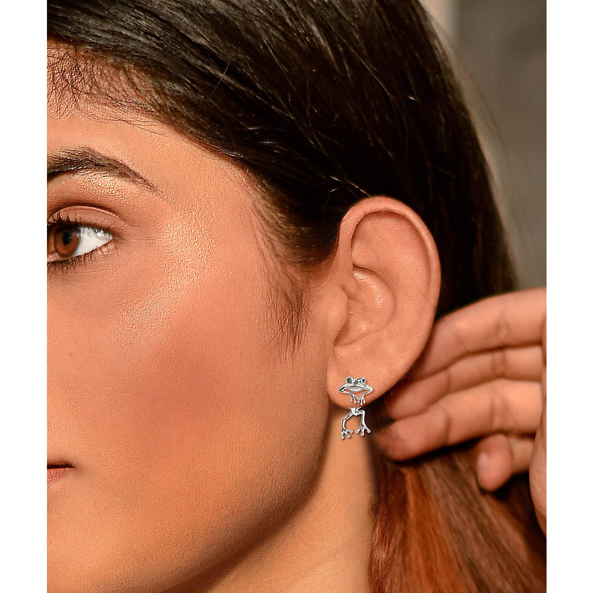 INFUSEU Two Way Frog Stud Earrings Sterling Silver for Young Women Teen Cute Funny Animal Dangling Jewelry Gifts Daughter Granddaughter