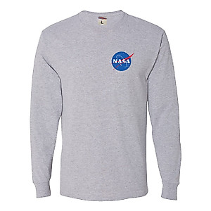 Small Athletic Heather Mens NASA Blue Meatball Left Chest Logo Long Sleeve T-Shirt