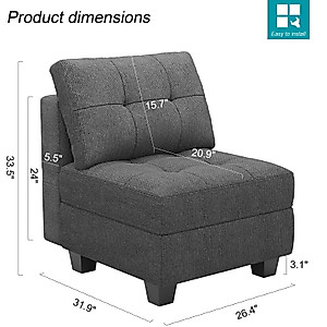 Belffin Middle Module Seat for Modular Sofa Sectional Couch with Storage Accent Armless Sofa Chair Modern Fabric Dark Grey
