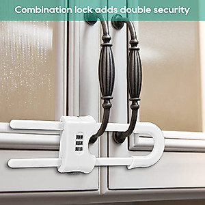 HonesaLoc 4 Packs U-Shaped Sliding Cabinet Locks, Baby Proofing Cabinets with Adjustable Child Safety Lock, Childproof Latches for Knobs, Handles on Kitchen Doors and Home Drawers Closet - White