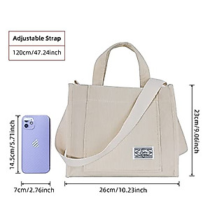 Century Star Corduroy Small Mini Tote Bag Crossbody for Women Handbag Fashion Casual Eco Travel Shoulder Bag White One Size